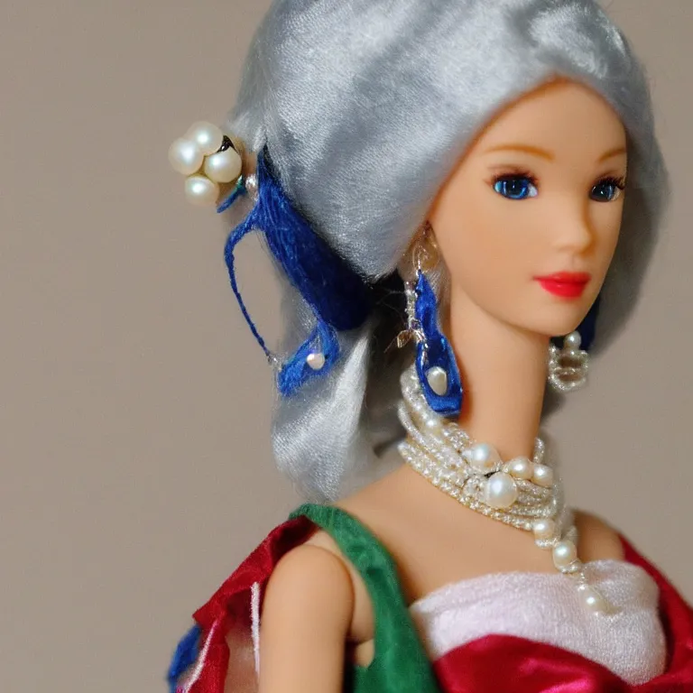 Barbie Doll with a Pearl Earring painting | Stable Diffusion