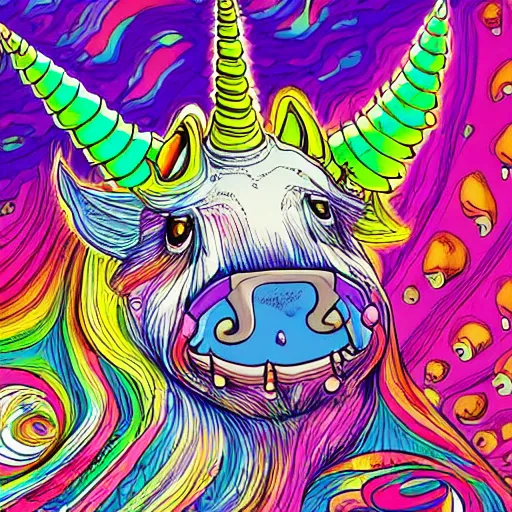 trippy comic art of a unicorn horned pig with white | Stable Diffusion ...
