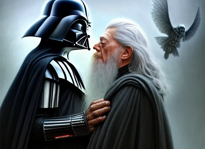 portrait shot of darth vader and gandalf kissing, | Stable Diffusion ...
