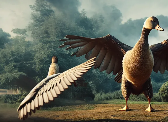 goose | zilla : + 1 eradicating a peaceful village, | Stable Diffusion