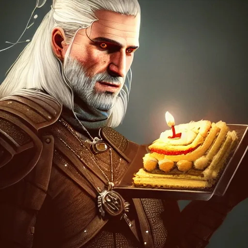 a digital painting of the witcher holding a birthday | Stable Diffusion