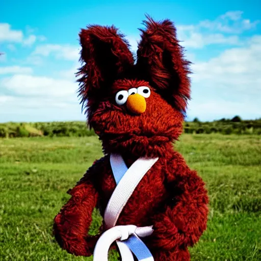 a fluffy brown furred elmo with big soft rabbit ears | Stable Diffusion