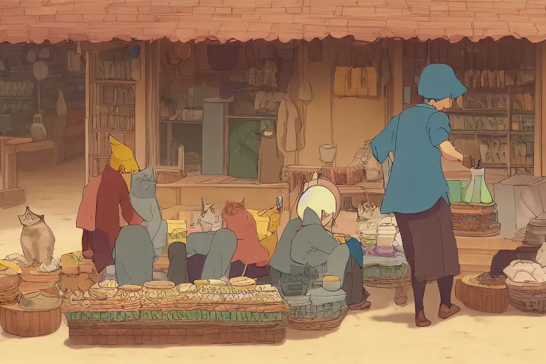 cell shaded key visual of a group of cat merchants in | Stable ...