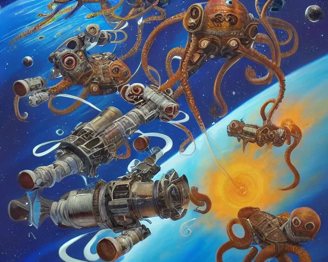 epic portrait of 3 octopuses fighting in space, | Stable Diffusion ...
