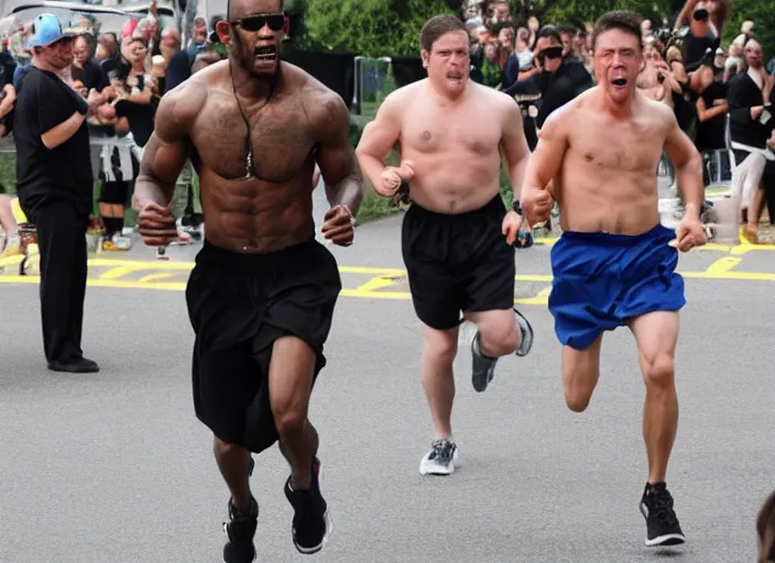 shirtless r kelly running marathon hands in air | Stable Diffusion ...