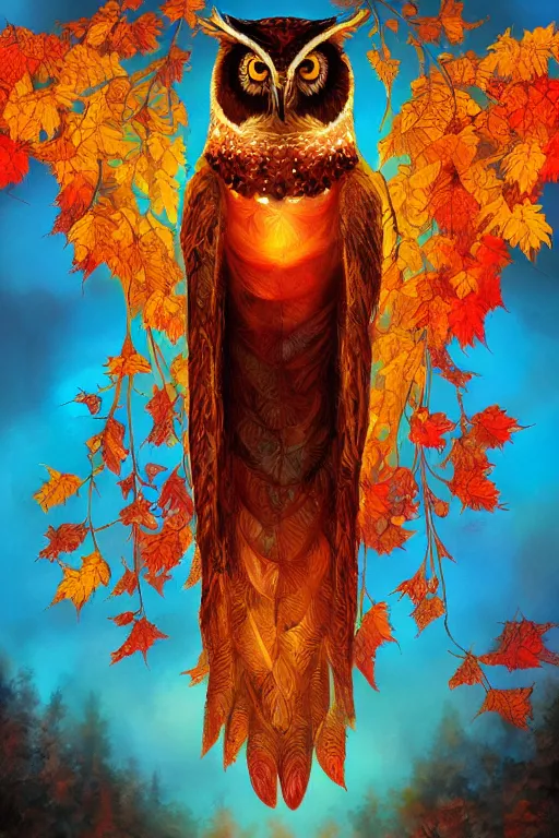 radiant owl, glowing amber, autumn colours, highly | Stable Diffusion ...