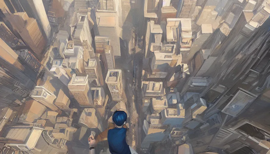 a beautiful painting of a first - person view of a boy | Stable ...