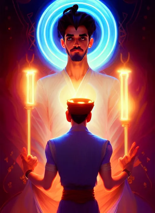 symmetry portrait of aladdin, glowing lights, | Stable Diffusion | OpenArt