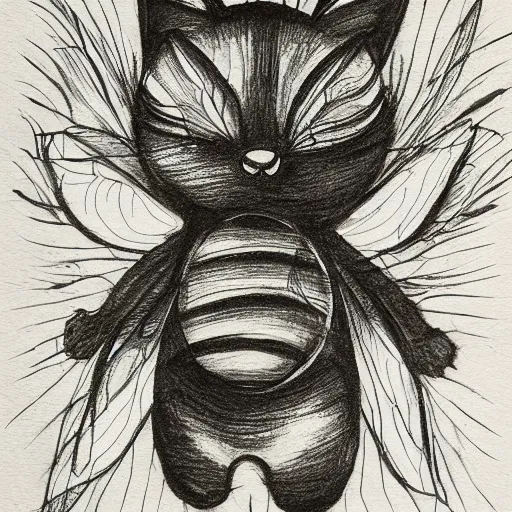 dark ink drawing cat bee hybrid | Stable Diffusion | OpenArt
