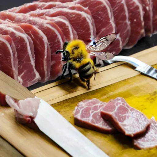 a bee taking a large chunk of deli meat | Stable Diffusion | OpenArt