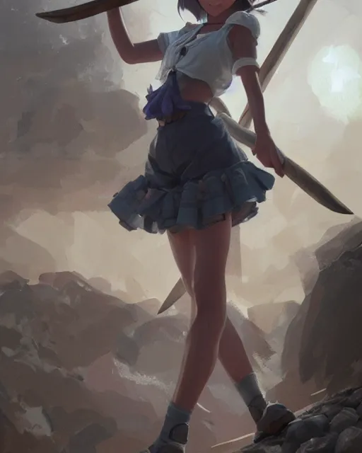 a girl holding a pickaxe and covered in smog in a coal | Stable Diffusion | OpenArt