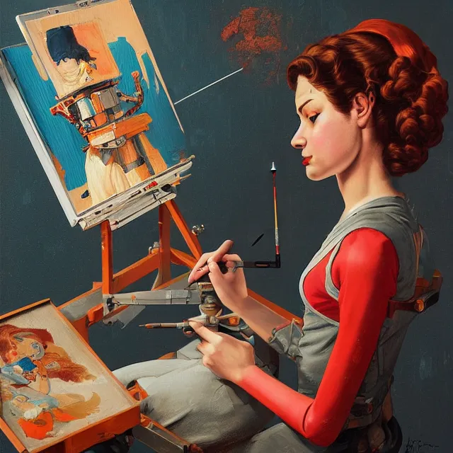 robot artist painting a self - portrait on a canvas. | Stable Diffusion ...