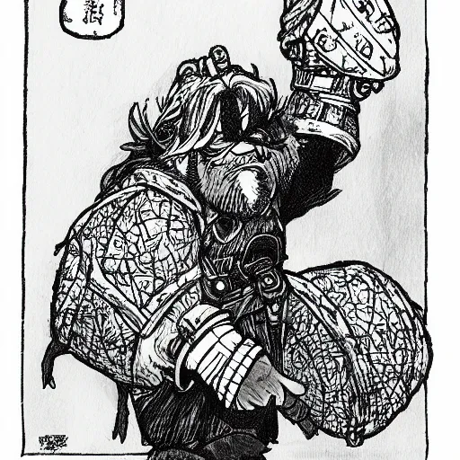 “dnd dwarf, carrying big sack, by gou tanabe, comic” | Stable Diffusion ...