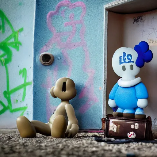 melting Quasimodo kaws toy inside abandoned graffiti | Stable Diffusion ...