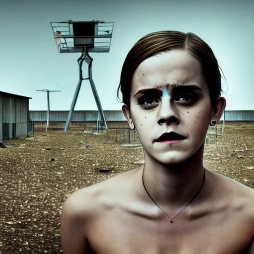 a photo of a psychotic Emma watson in a deserted FEMA | Stable ...