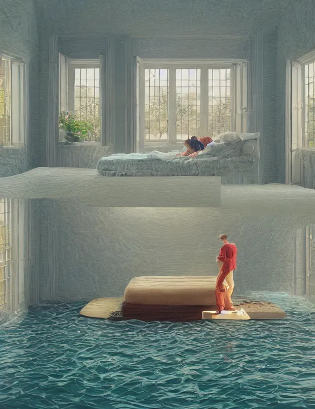 a photo of a bed floating in the middle of an giant | Stable Diffusion ...