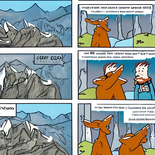 comic strip about the retreat of the glaciers and the | Stable Diffusion