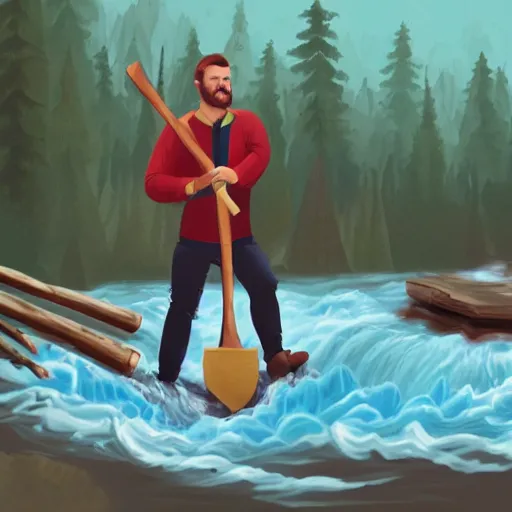 a lumberjack with an axe, standing on a log that is | Stable Diffusion ...