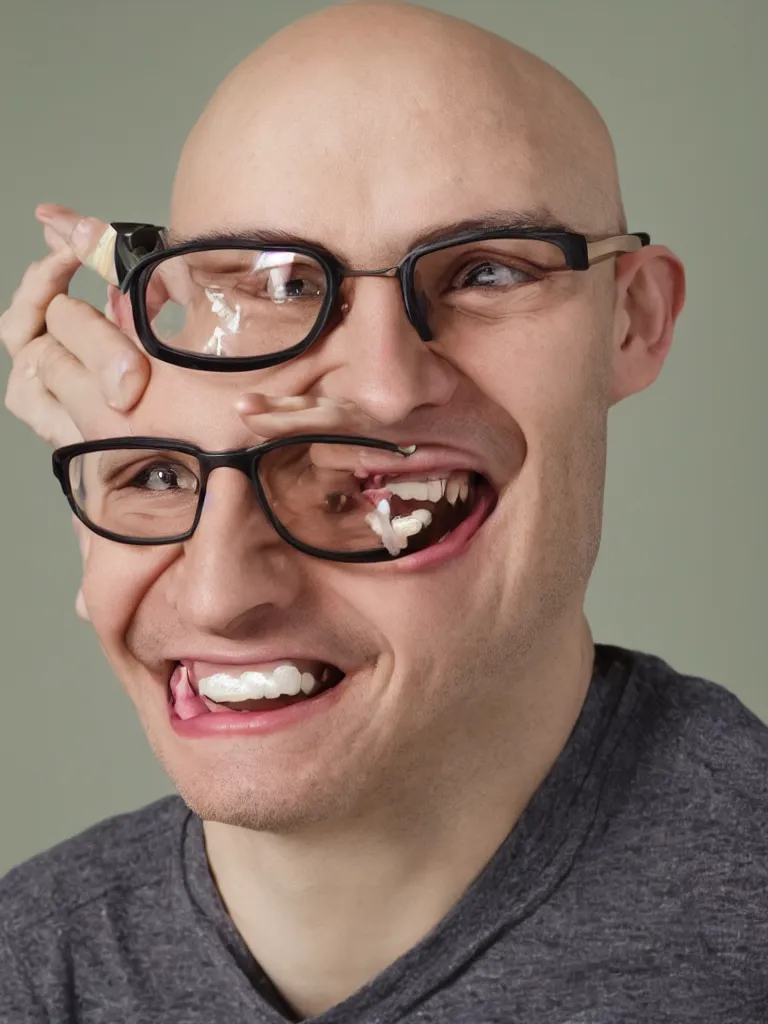 Portrait of a skinny bald man grinning with yellowed | Stable Diffusion | OpenArt