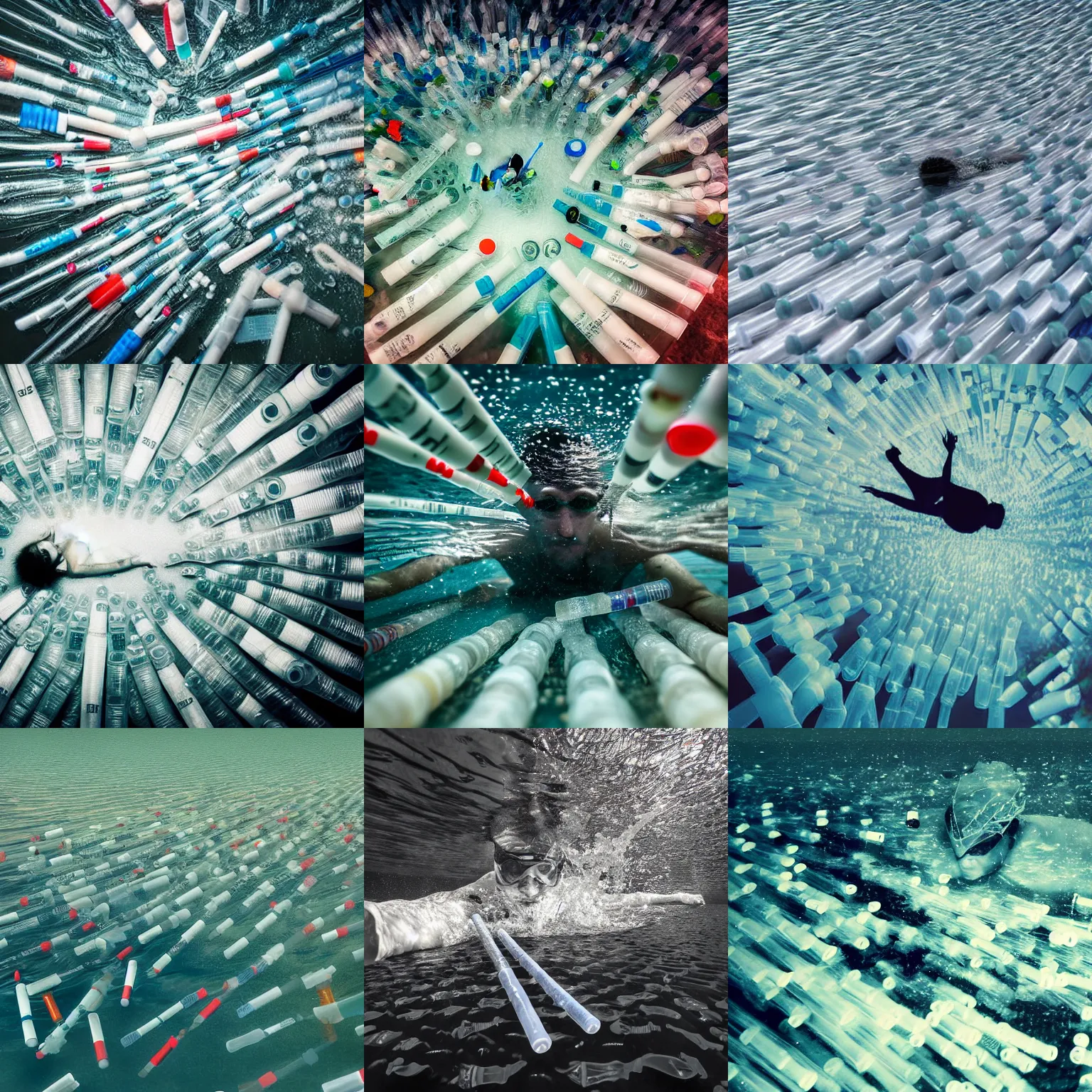 extreme long shot of a shady figure swimming in a sea | Stable ...