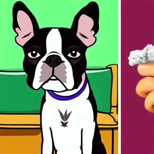 boston terrier dog smoking a marijuana joint, animated | Stable ...
