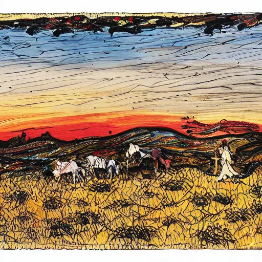 in intricate drawing of a beautiful prairie landscape | Stable ...