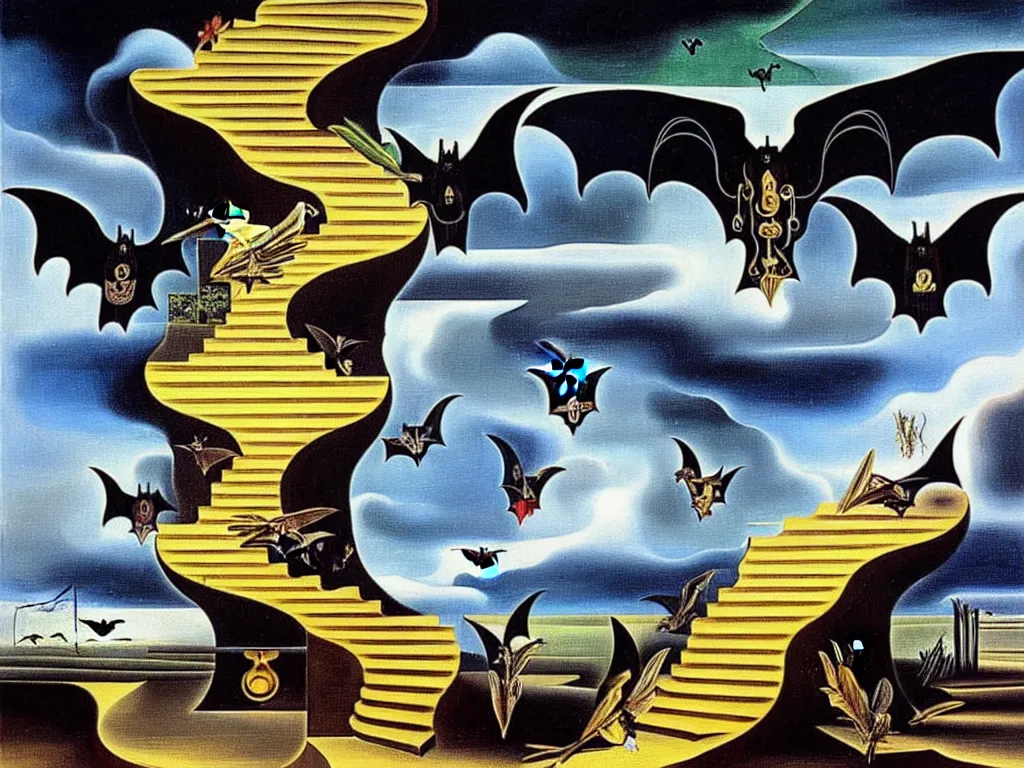 a painting of a staircase to heaven with the reverse | Stable Diffusion
