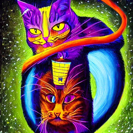 wizard cat, painting, dramatic, luminescent, colorful | Stable Diffusion | OpenArt