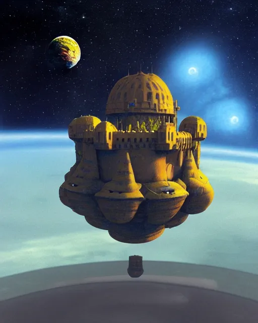 a castle in outer space floating next to a destroyed | Stable Diffusion ...