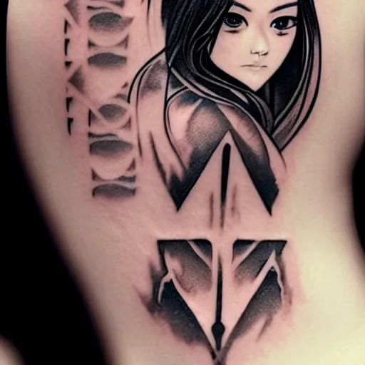 tattoo design, stencil, beautiful young female, long | Stable Diffusion