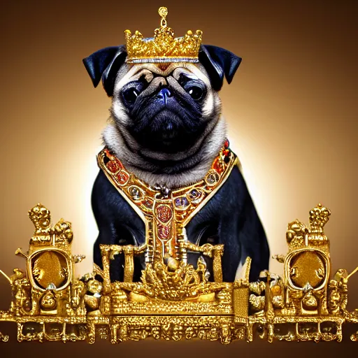 4 k, realistic, extra detail, pug wearing royal robes | Stable ...