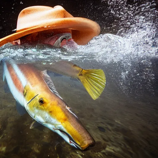 photograph of a live salmon wearing a cowboy hat, | Stable Diffusion ...