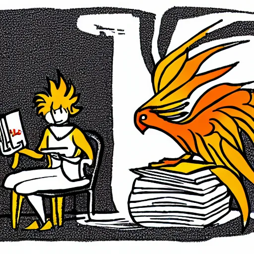 A webcomic illustration of a phoenix reading a book | Stable Diffusion ...