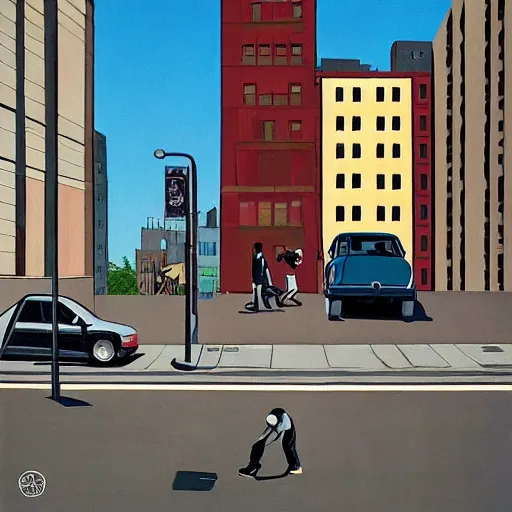 painting of a person getting out of their car on a | Stable Diffusion ...