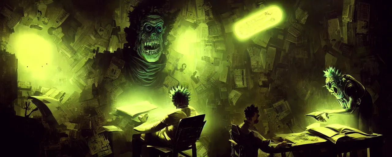 dark scifi illustration 3 / 4 portrait of rick sanchez | Stable ...