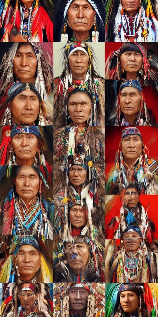 portraits of native americans in traditional clothing, | Stable ...