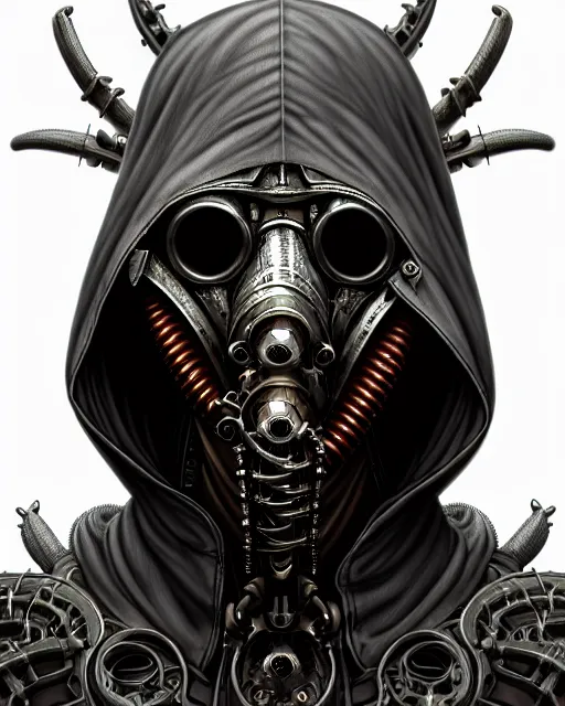 front shot of a cyberpunk hooded dead biomechanical | Stable Diffusion ...