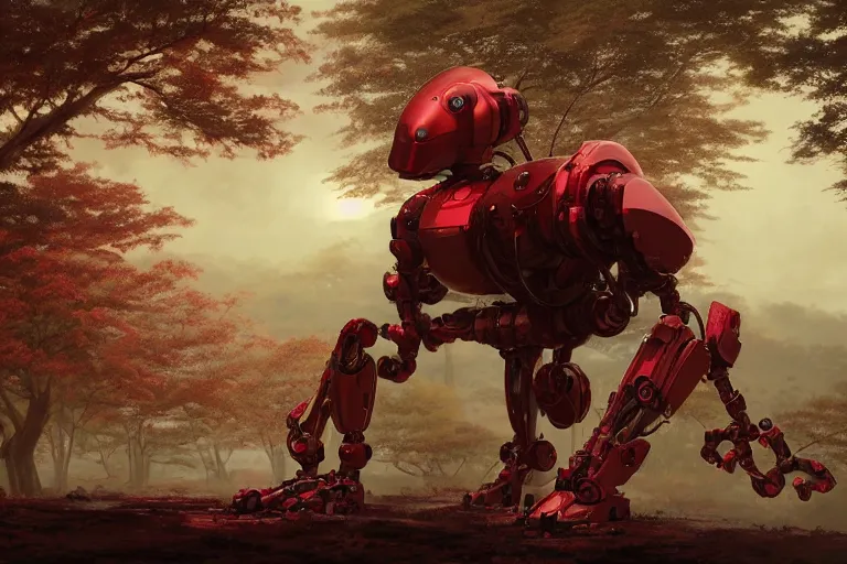 red robotic mech in front of a hidden feudal japan | Stable Diffusion ...