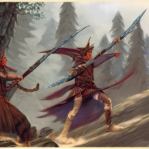 DnD elves in gladitorial duel. Concept art by james | Stable Diffusion ...