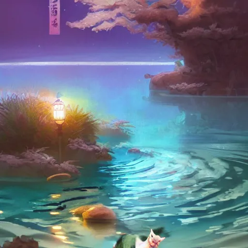 A cat swimming in water, Japanese anime style, fantasy | Stable ...