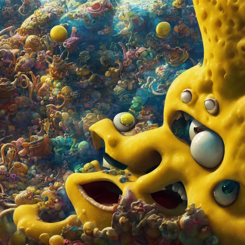 close up of hyper - realistic spongebob, | Stable Diffusion