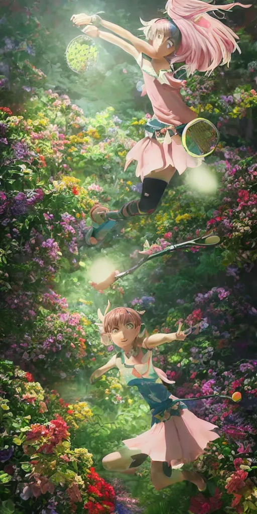 ONE elf playing tennis on a tennis court made of | Stable Diffusion ...