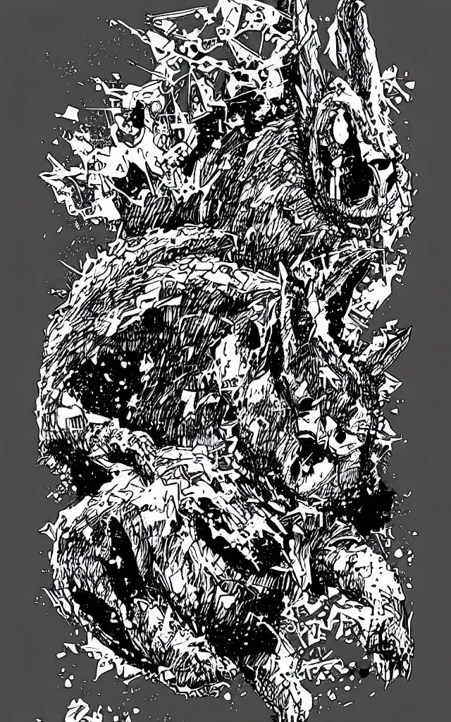 Rabbit Kaiju destroying buildings t-shirt screenprint | Stable ...