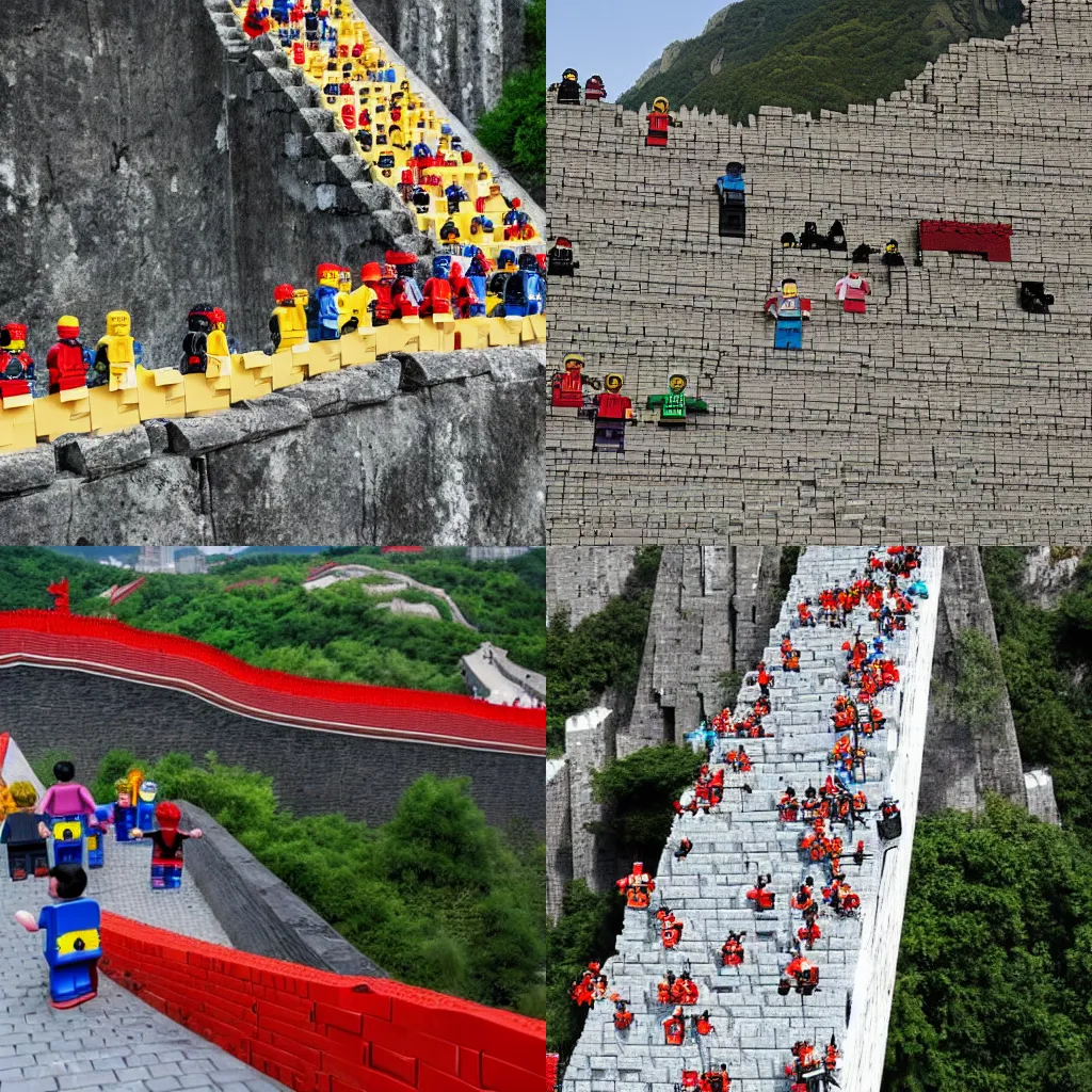 people walking over the Chinese wall made out of Lego | Stable ...