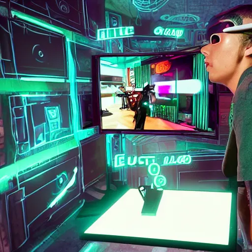 e - boy using using vr in a cyberpunk bedroom | Stable Diffusion | OpenArt