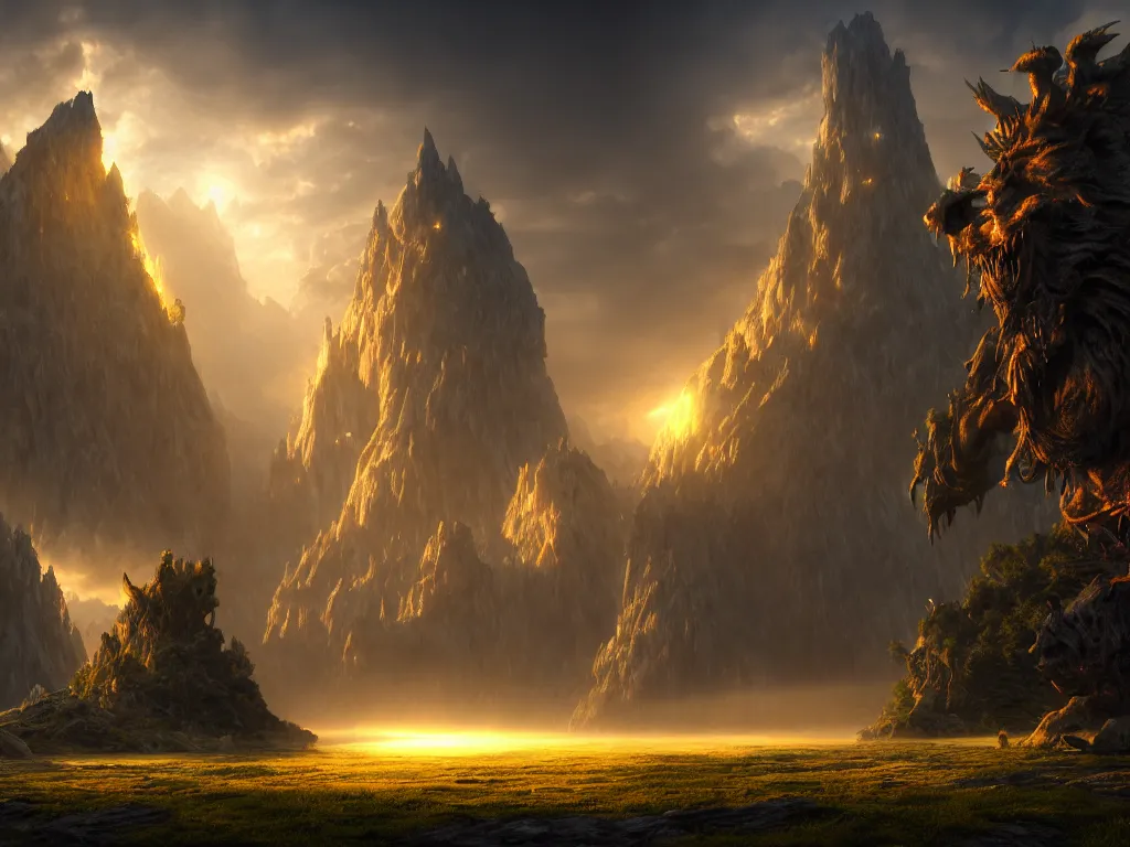 the gates of the utopia dimension with two giants | Stable Diffusion ...