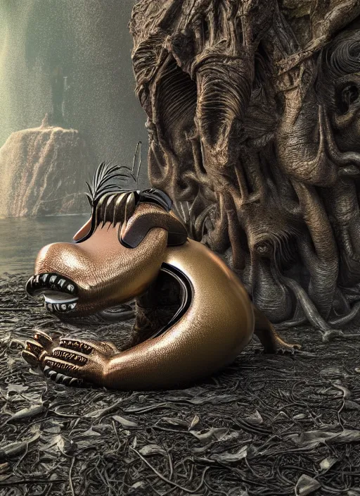 early man cyber beaver, golden rainbow tubing, basil | Stable Diffusion ...