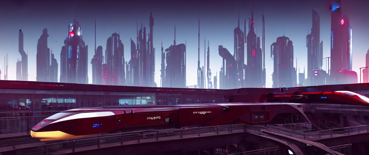futuristic city center with maglev train station in | Stable Diffusion ...