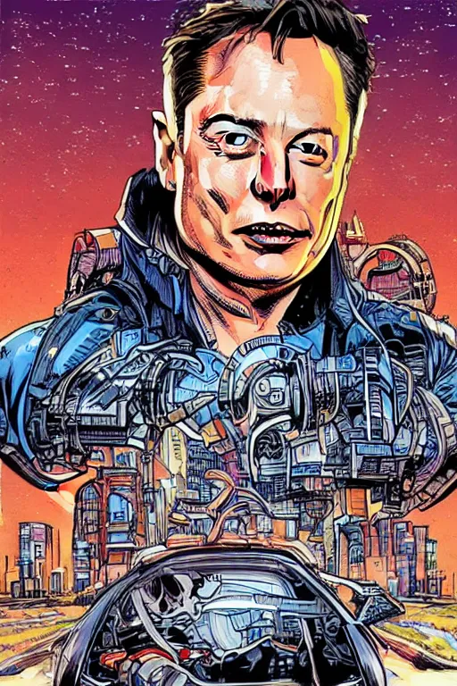 elon musk illustration concept art in the style of | Stable Diffusion ...