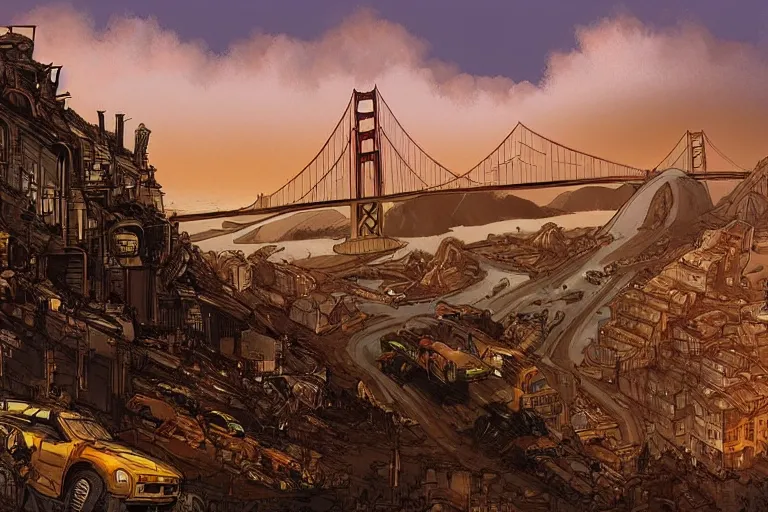 post apocalyptic san francisco, golden gate, hills, | Stable Diffusion ...